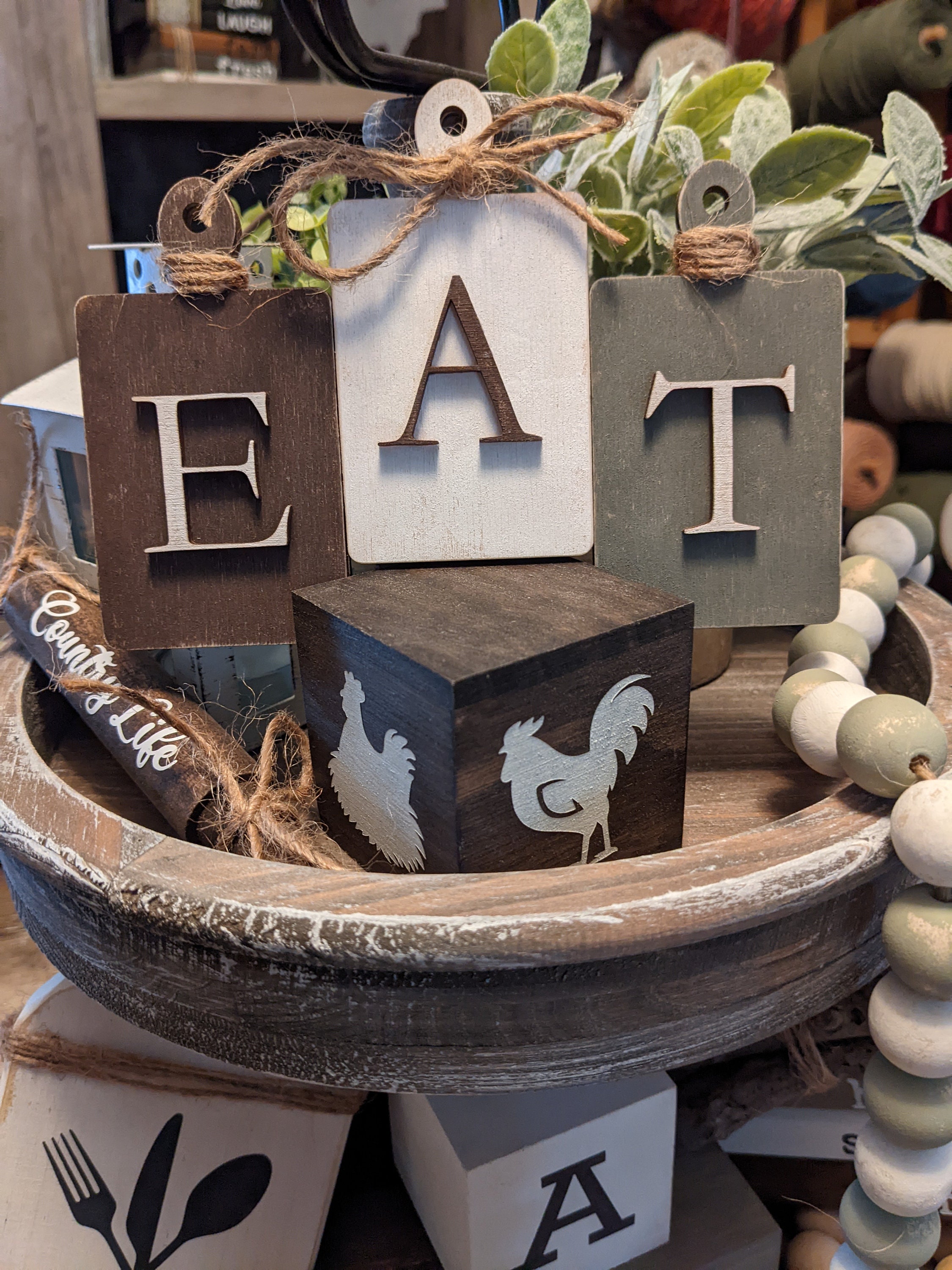 Tier Tray Mini EAT Sign Farmhouse EAT Sign Tier Tray Decor | Etsy
