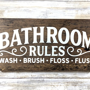 Rustic Bathroom Rules Sign / Bathroom Decor / Wood Bathroom Sign ...