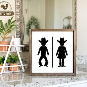 Cowboy Cowgirl Bathroom Sign, Western Bathroom Decor, Cowboy Restroom ...
