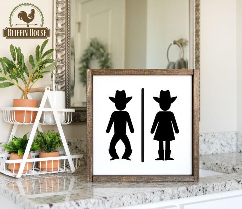 Cowboy Cowgirl Bathroom Sign: Rustic Western Decor - Etsy