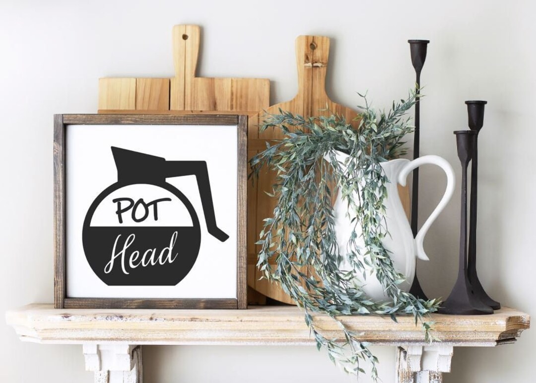 Pot Head Coffee Pot Rustic Wood Sign, Kitchen Wall Decor, Coffee Bar ...