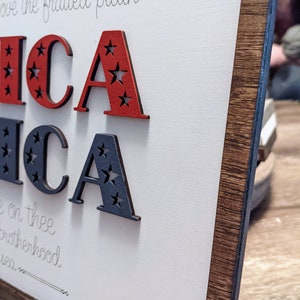 America the Beautiful Lyrics Wood Wall Decor, Laser Cut Handpainted ...