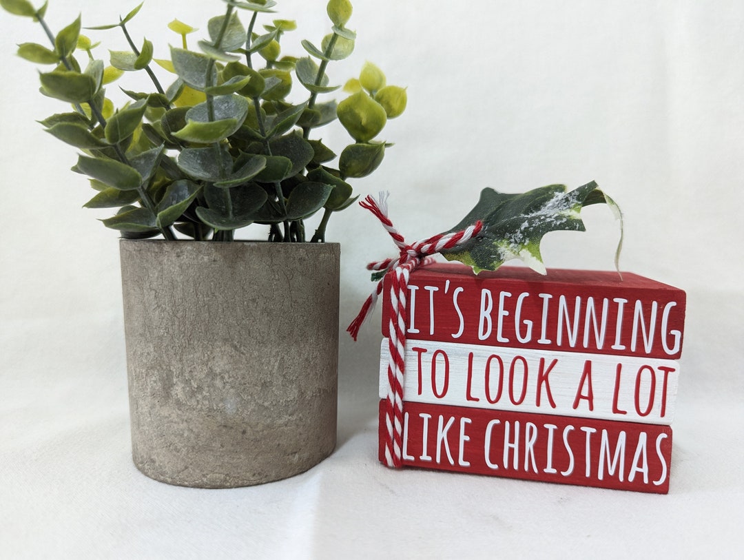 Mini Wood Book Stack, Christmas Book Stack Tier Tray Decor, Shelf ...
