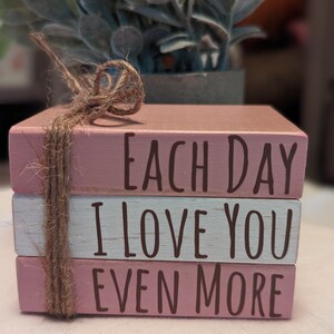 Pink Valentine's Mini Wood Book Stack, Valentine's Book Stack Tier Tray ...