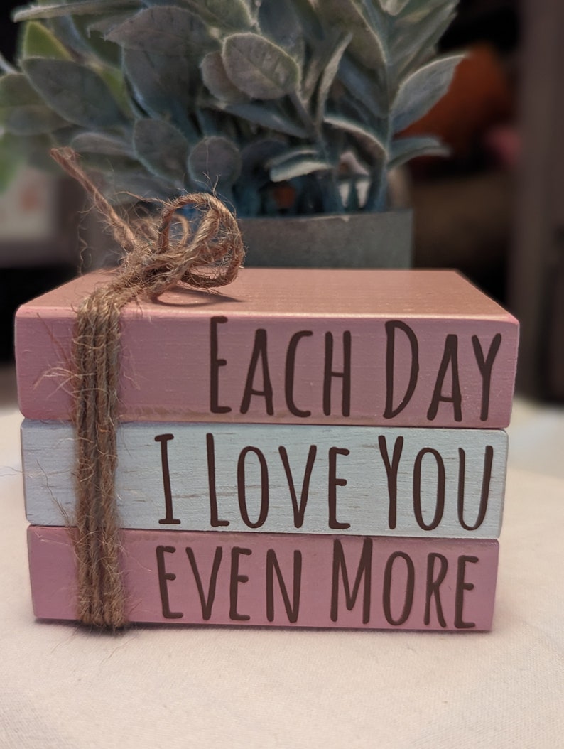 Pink Valentine's Mini Wood Book Stack Valentine's - Etsy