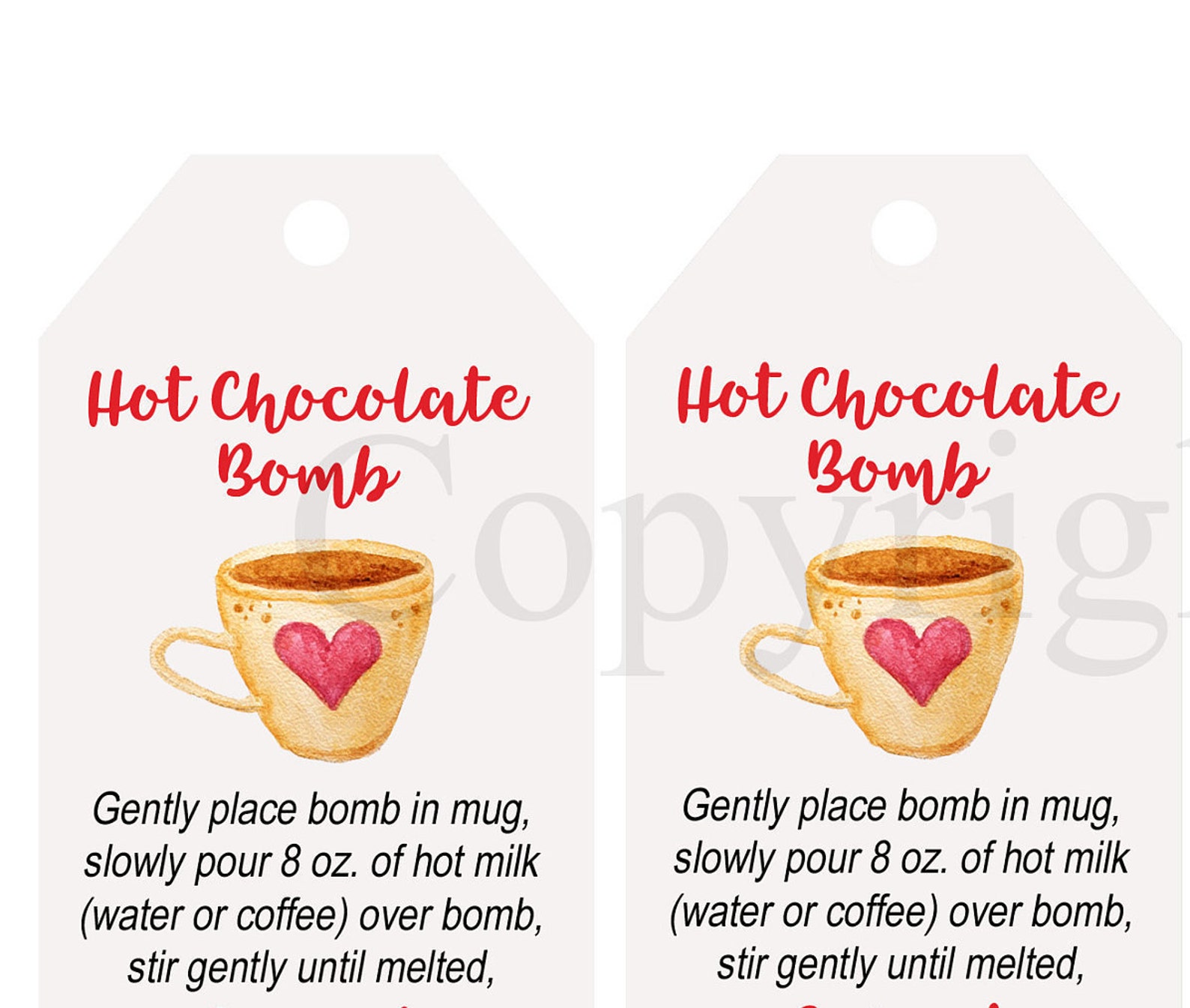 Hot Cocoa Chocolate Bomb Gift Tags Valentine's Day Red | Etsy