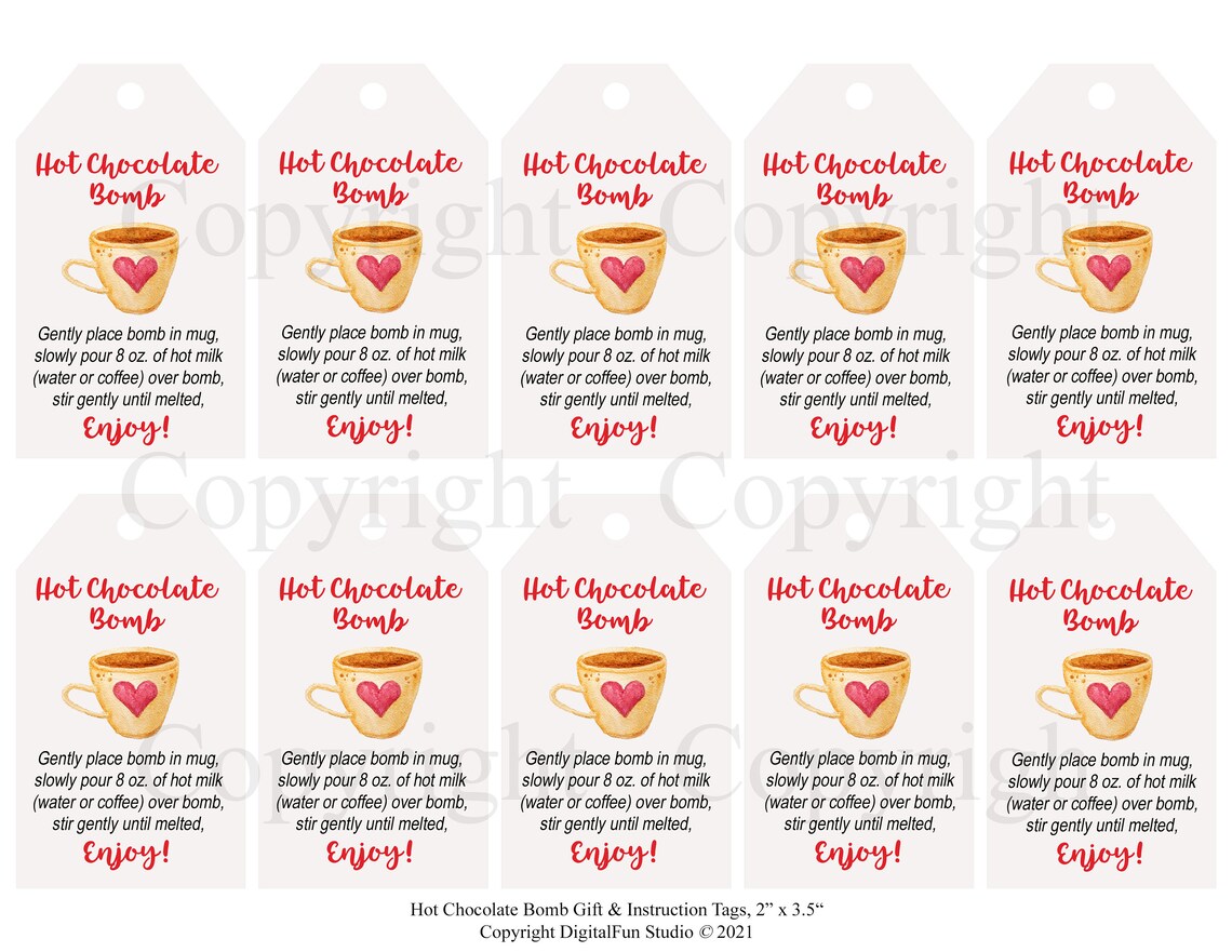 Hot Cocoa Chocolate Bomb Gift Tags Valentine's Day Red | Etsy