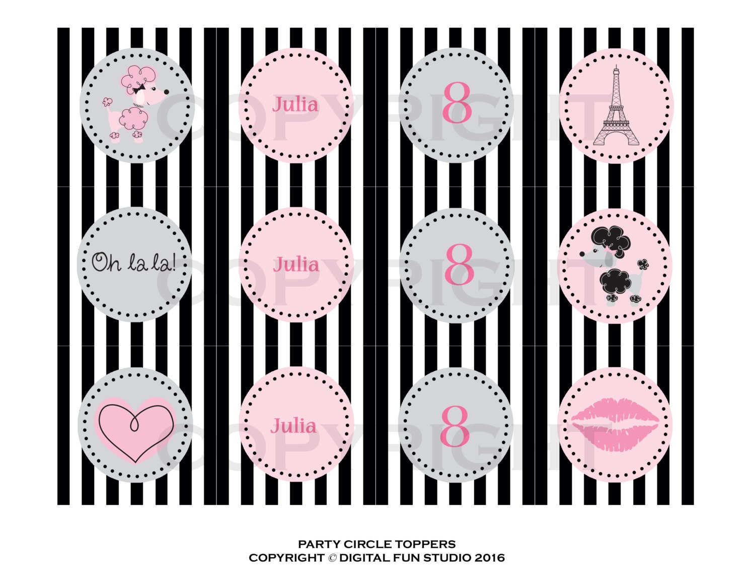 Pink Poodle in Paris Birthday Party Circle Toppers DIY - Etsy