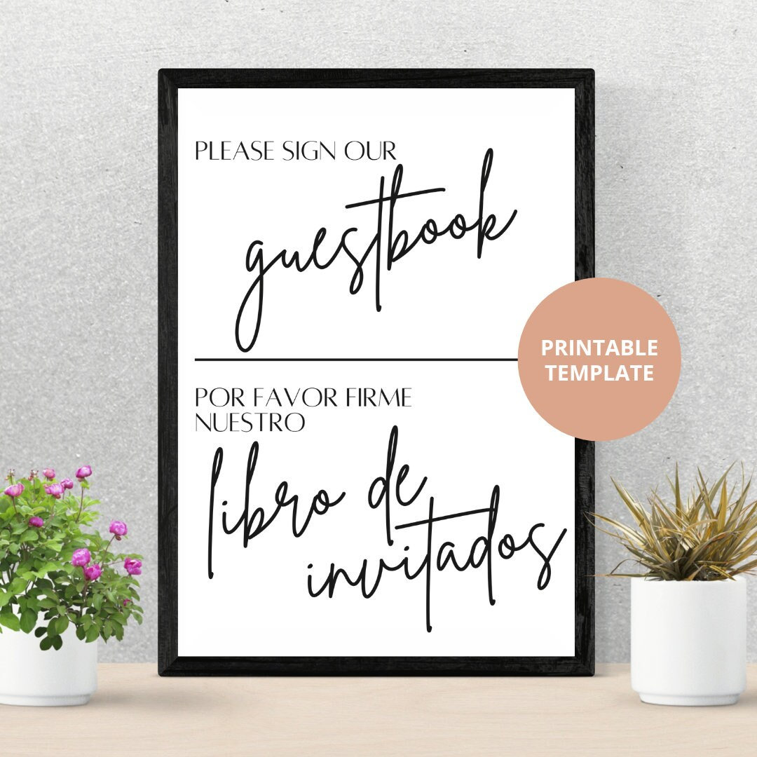Bilingual Wedding Guestbook Sign - English & Spanish Printable Guest ...