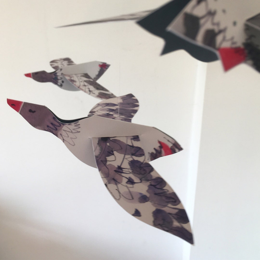 Three Geese Handmade Paper Birds Mobile - Etsy