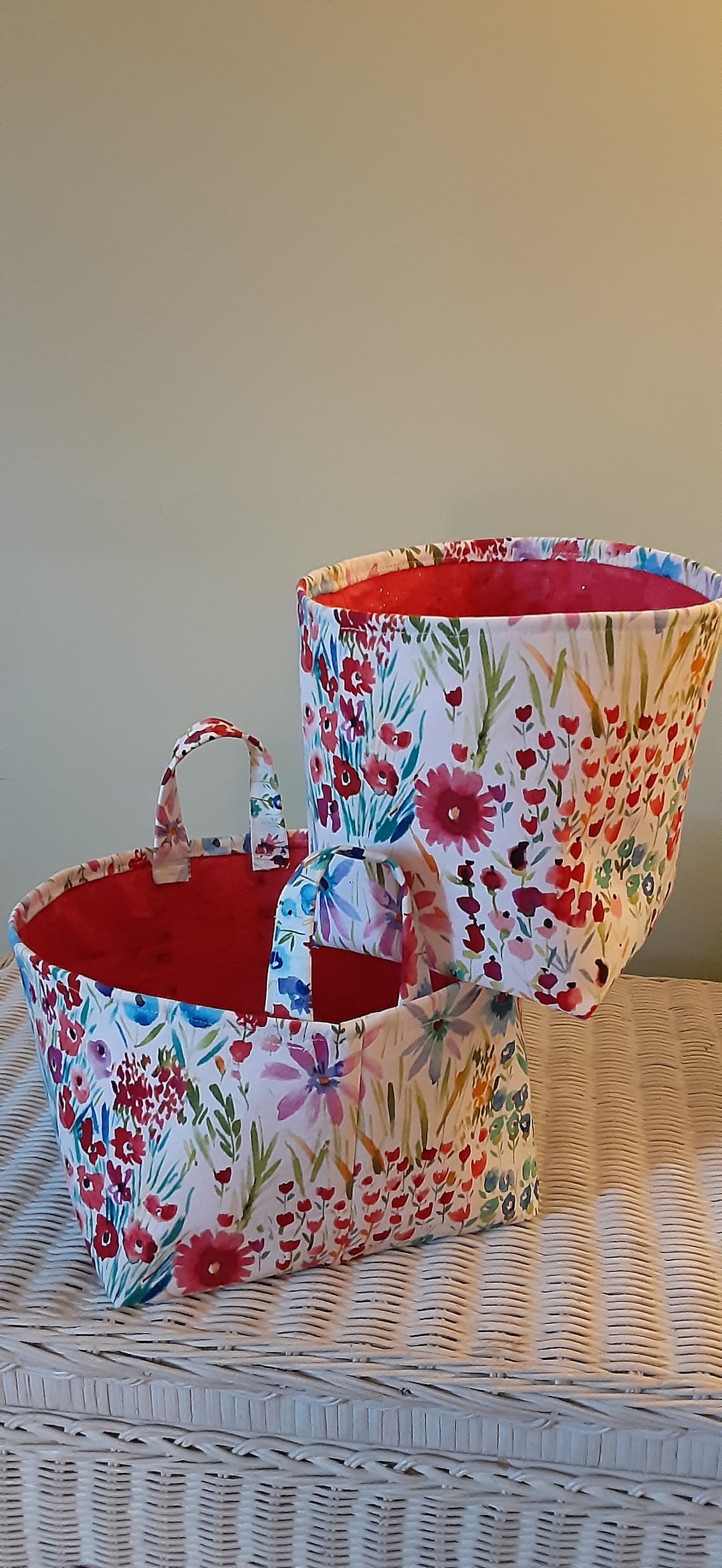 Set of Spring Flowers Fabric Storage Baskets, Floral Storage Baskets ...