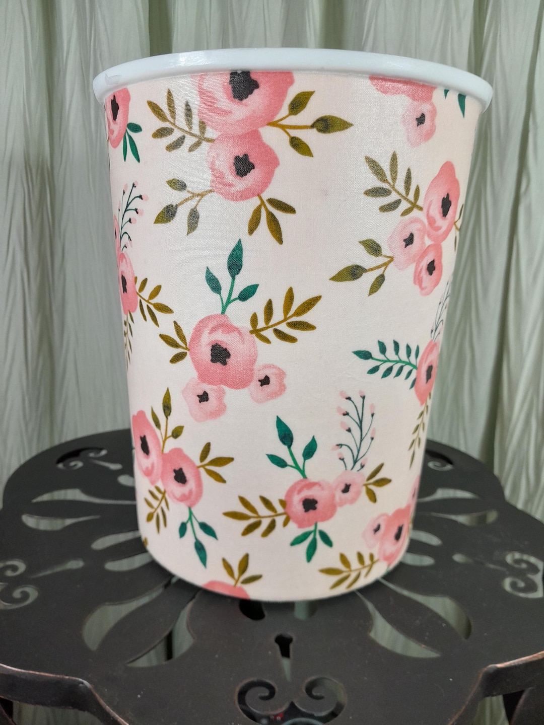 Floral Nursery Trash Can /wastebasket, Baby Girl Waste Basket, Pink and ...