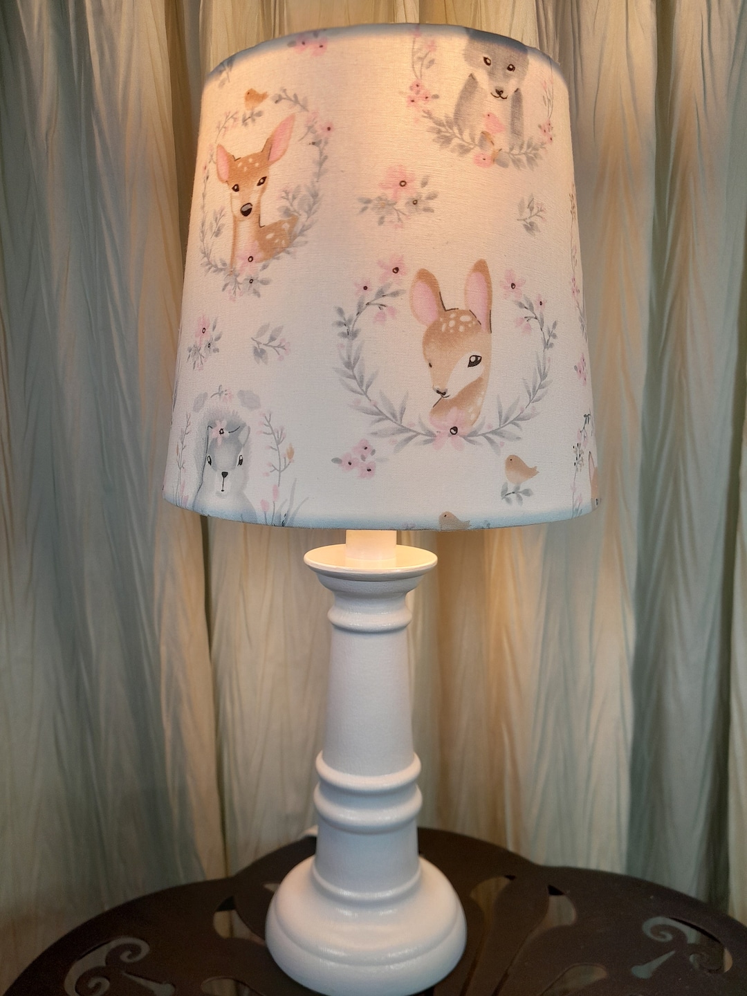 Woodland Nursery/accent Lamp, 2 Side Seam Deer Squirrel Fox Accent ...