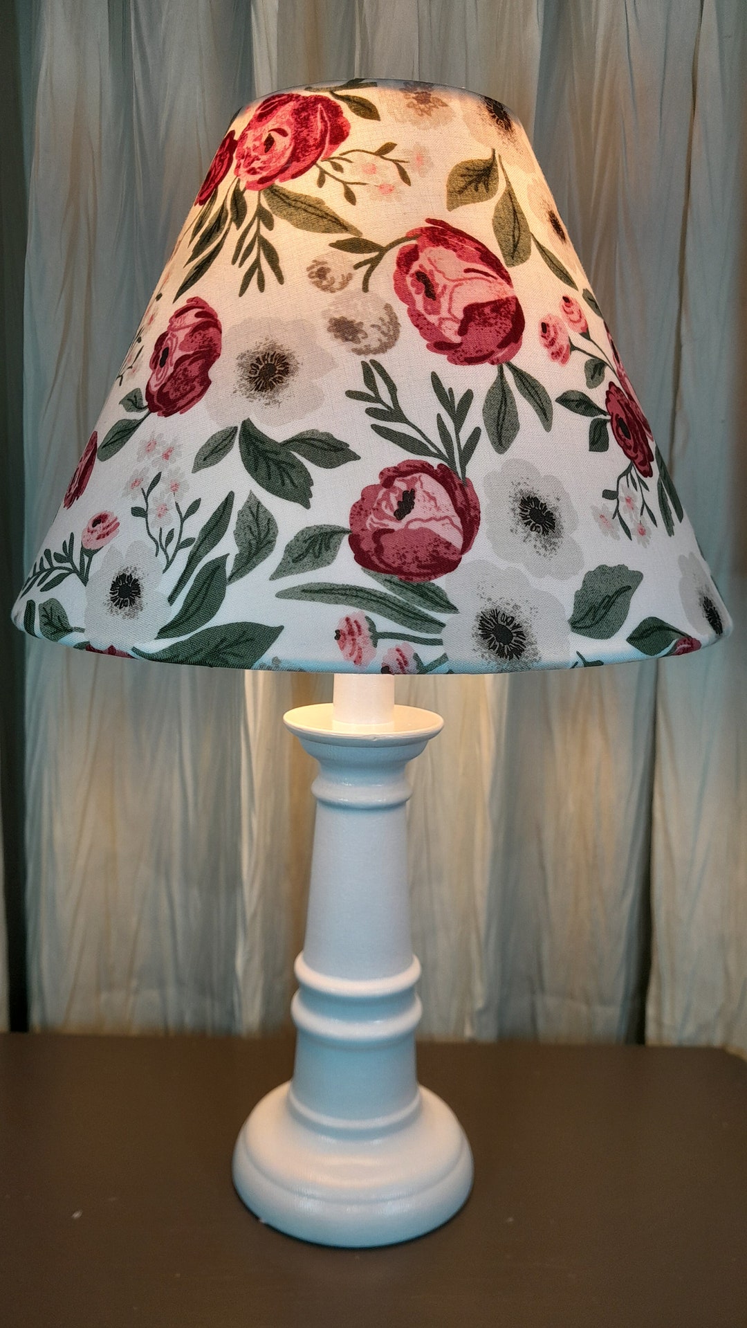 Roses Accent Nursery Floral Lamp, Pink Gray Baby Child Bedroom Lamp ...
