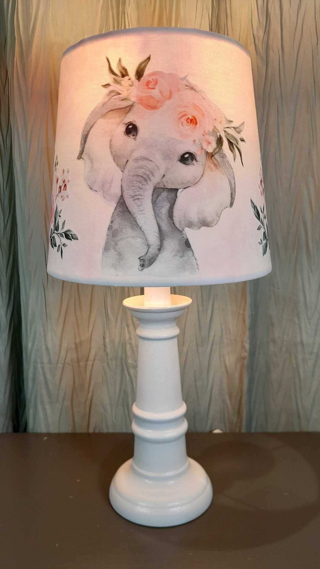 Baby Elephant Accent/nursery Lamp, Pink Sage Nursery Boho Elephant ...