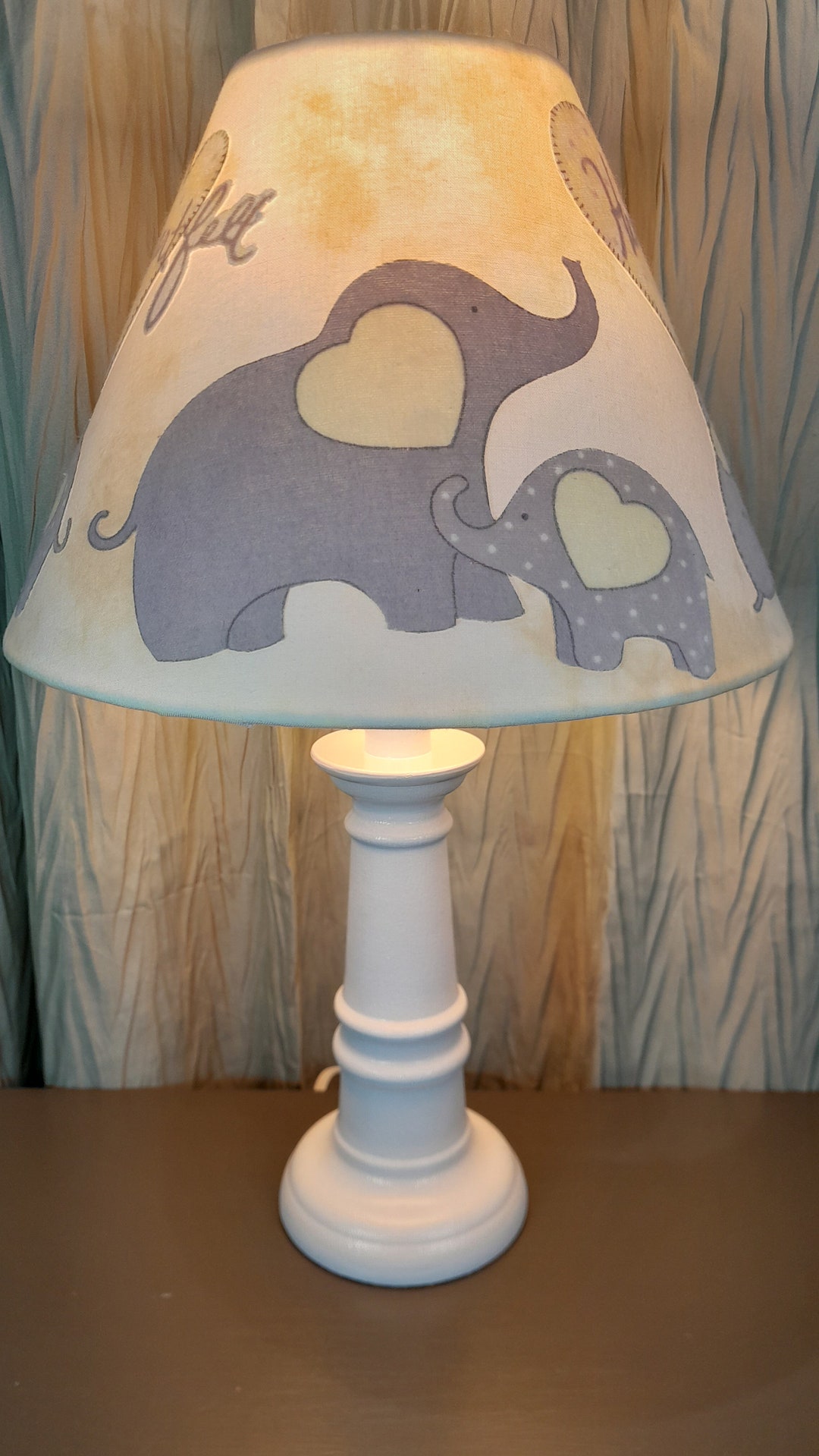 Elephant Accent/nursery Lamp, Mother Baby Elephant Gray Yellow Lamp ...