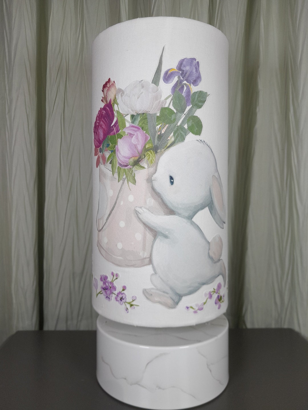 Baby Bunny Accent/nursery Lamp, Boho Bunny Floral Baby Lamp, Pink Sage ...