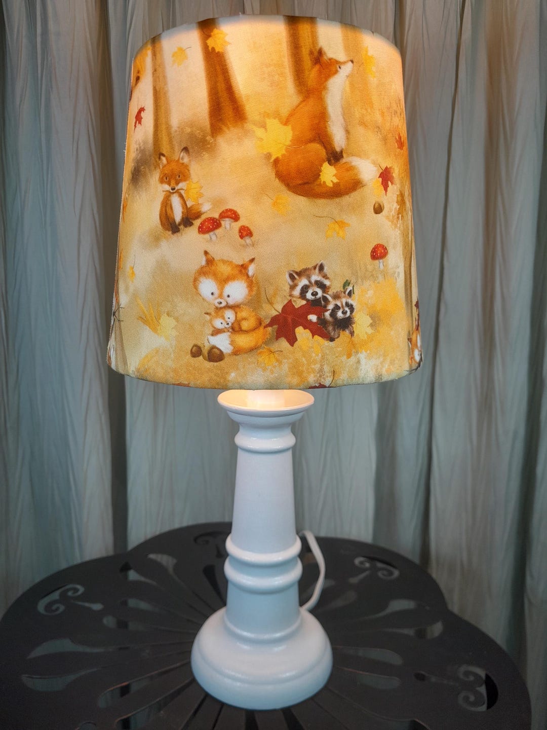 Woodland Nursery/accent Lamp, Fox Raccoon Owl Baby/child Bedroom Lamp ...