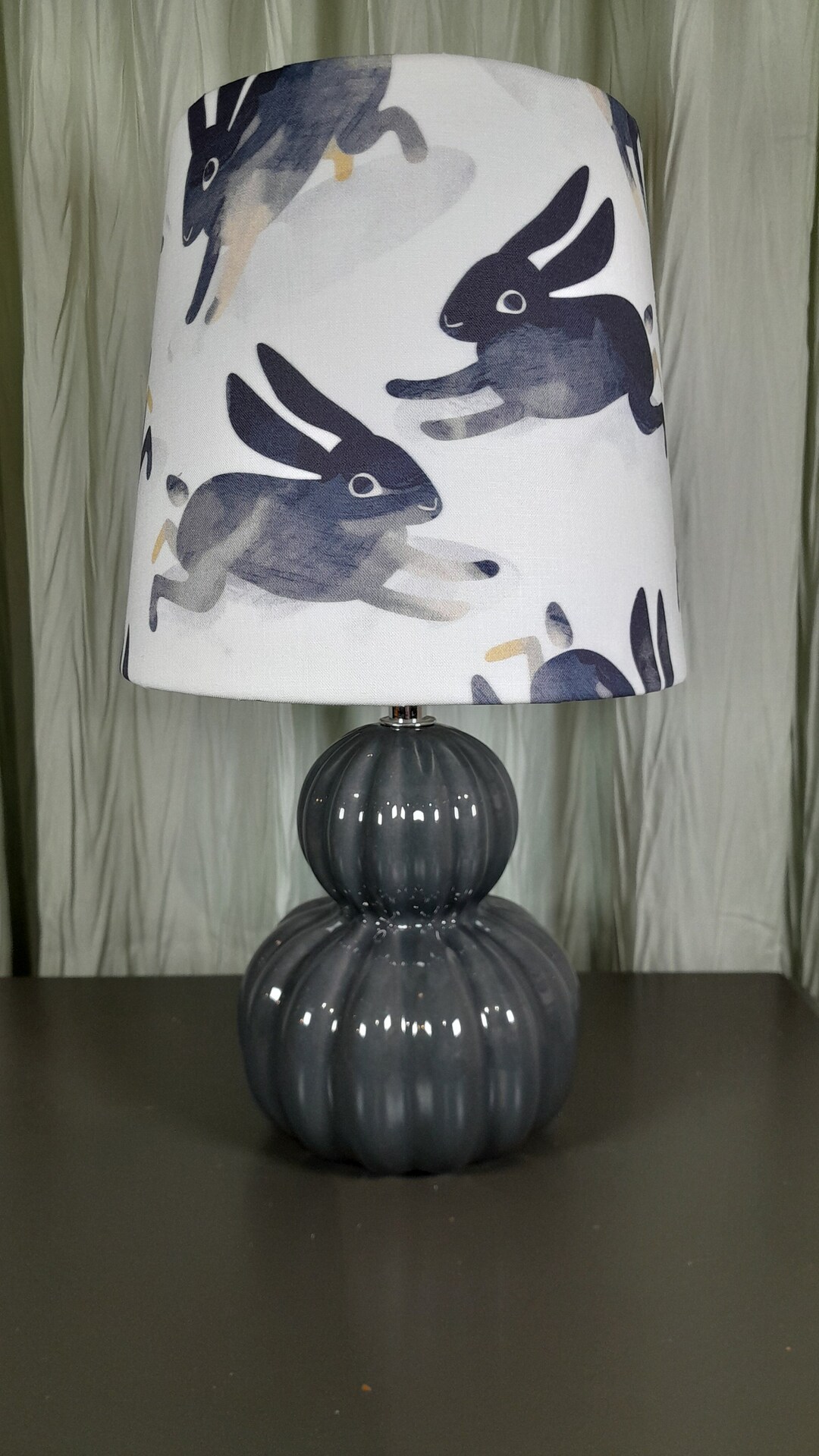 Bunny Accent Lamp, Hopping Bunny Table Lamp, Navy Cream Bunny Ceramic ...