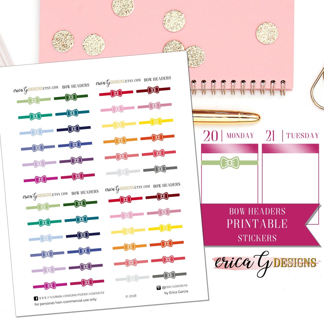 PRINTABLE HEADERS: Bow Headers/printable/digital/stickers - Etsy