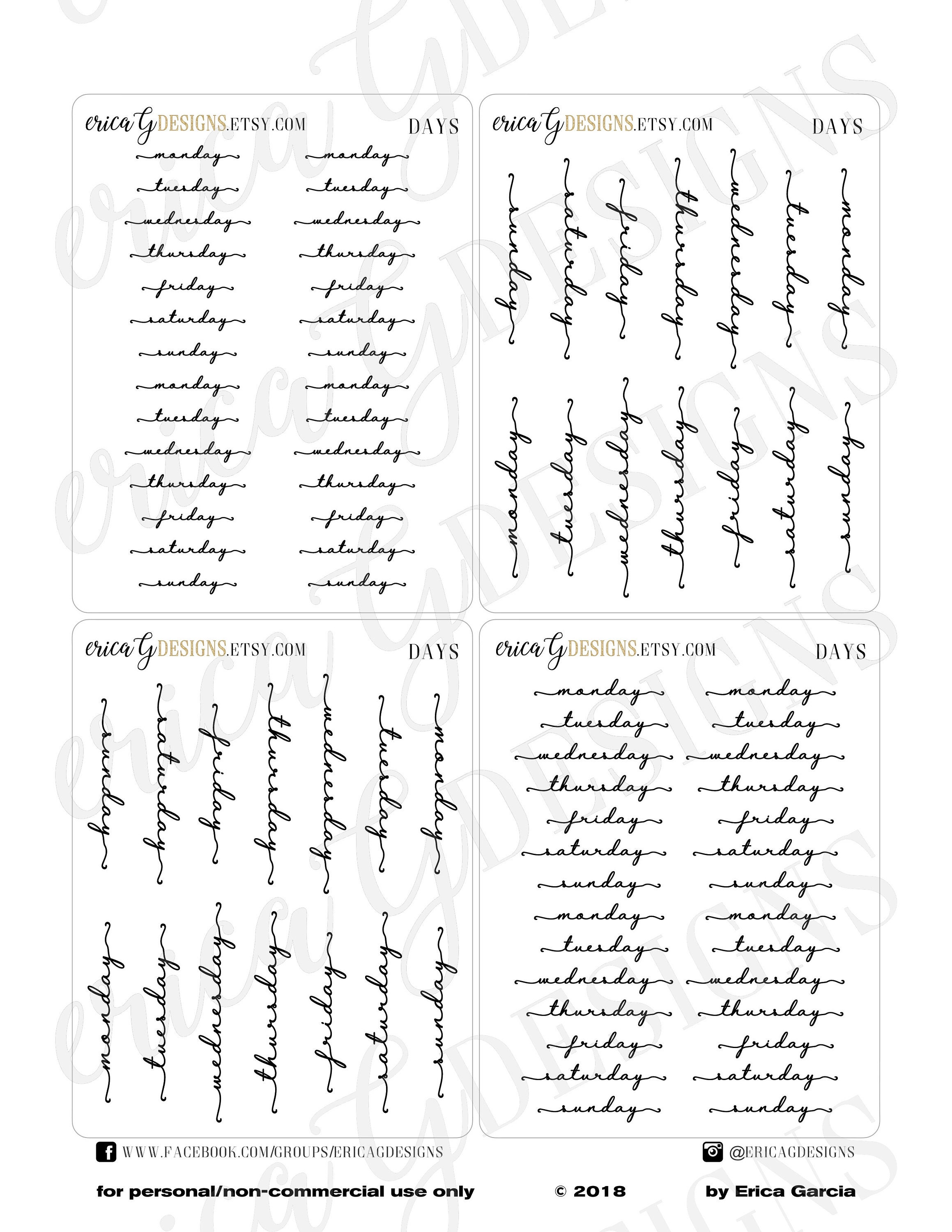 PRINTABLE WORDS: Days/printable/digital/stickers - Etsy