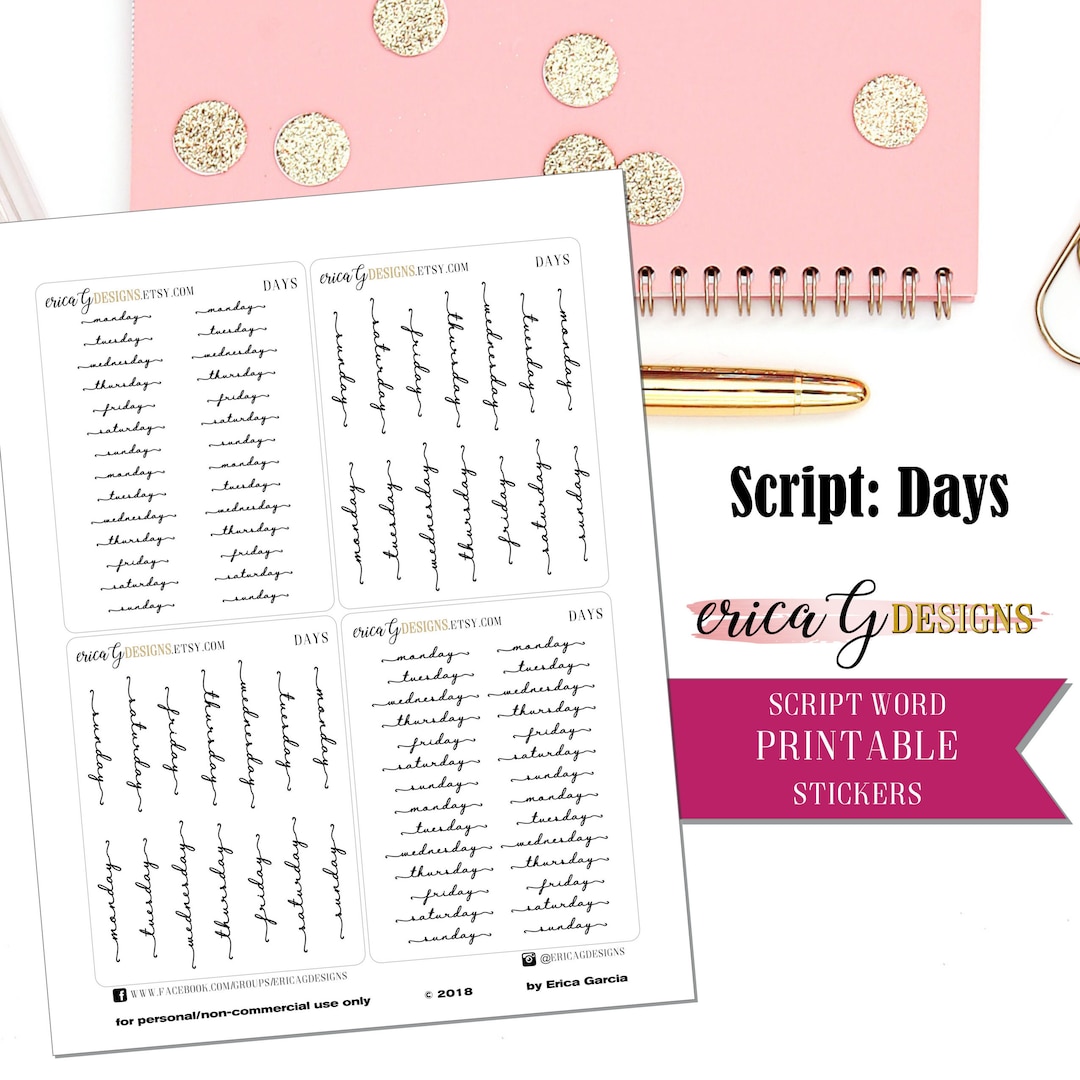 PRINTABLE WORDS: Days/printable/digital/stickers - Etsy