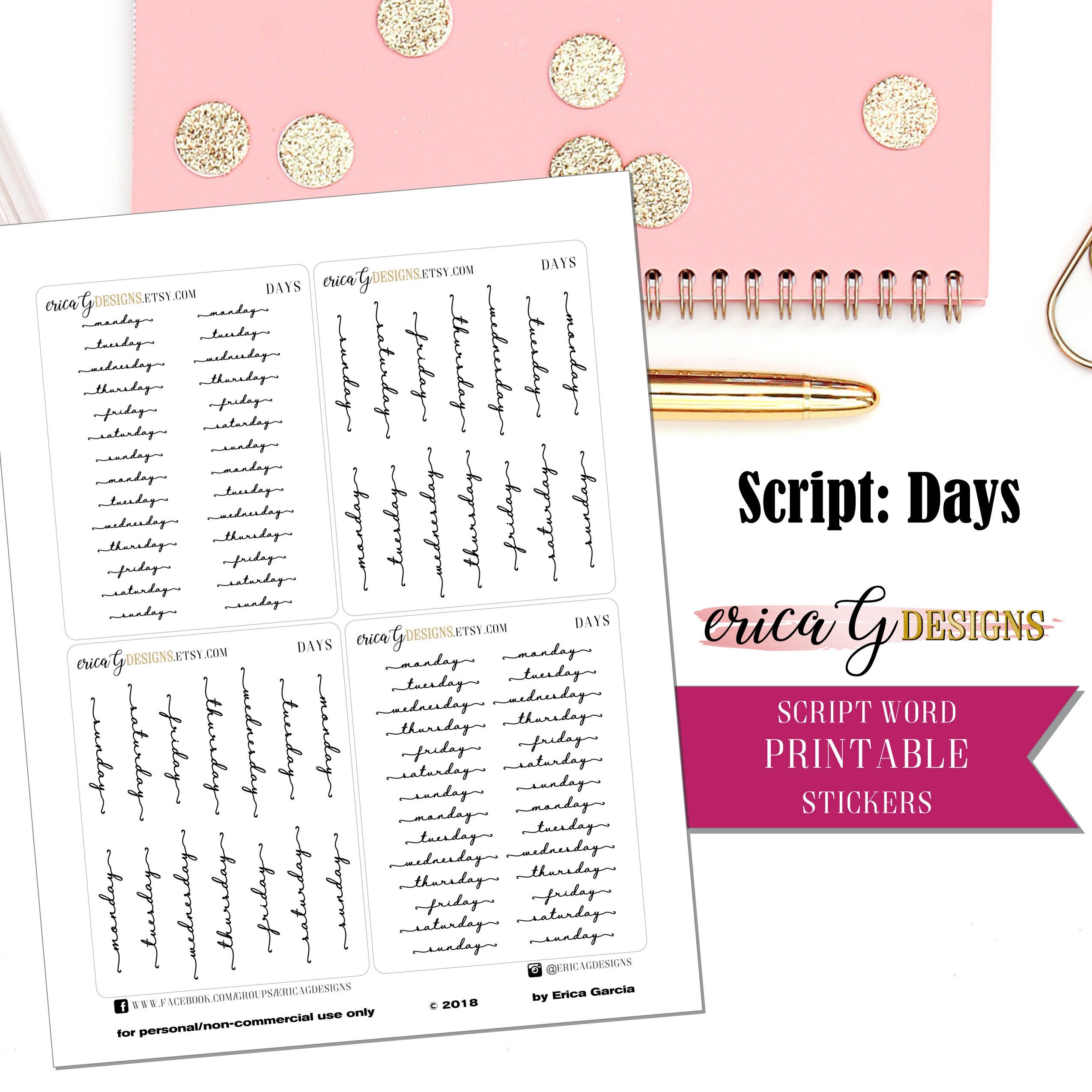 PRINTABLE WORDS: Days/printable/digital/stickers - Etsy