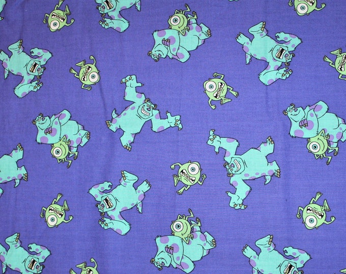 Monsters Inc Sully and Mike Wazowski Cotton Fabric, 1.5 Yards X 45 ...