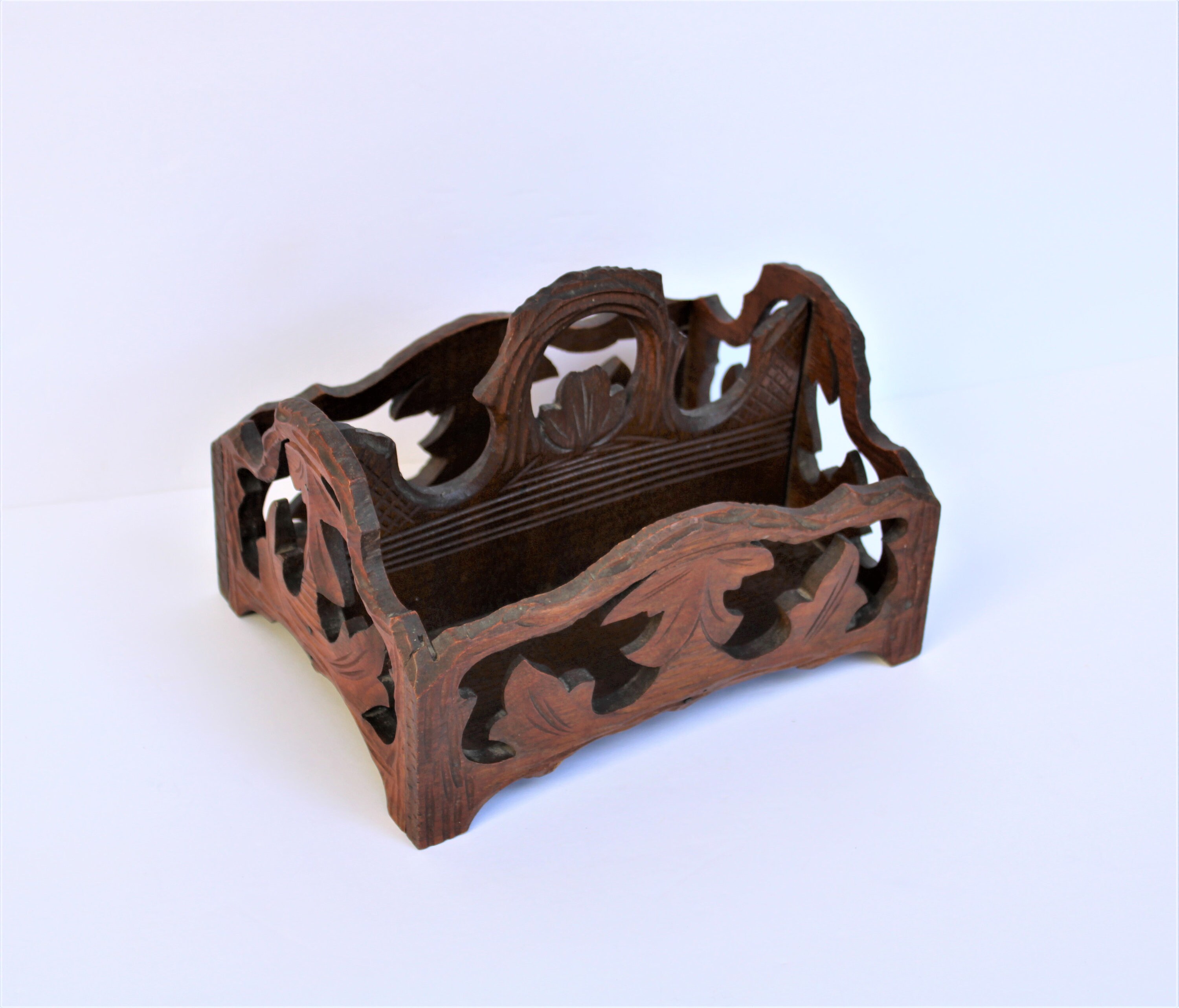 Mid Century Carved Wood Letter Holder, Wooden Desk Organizer, Office ...