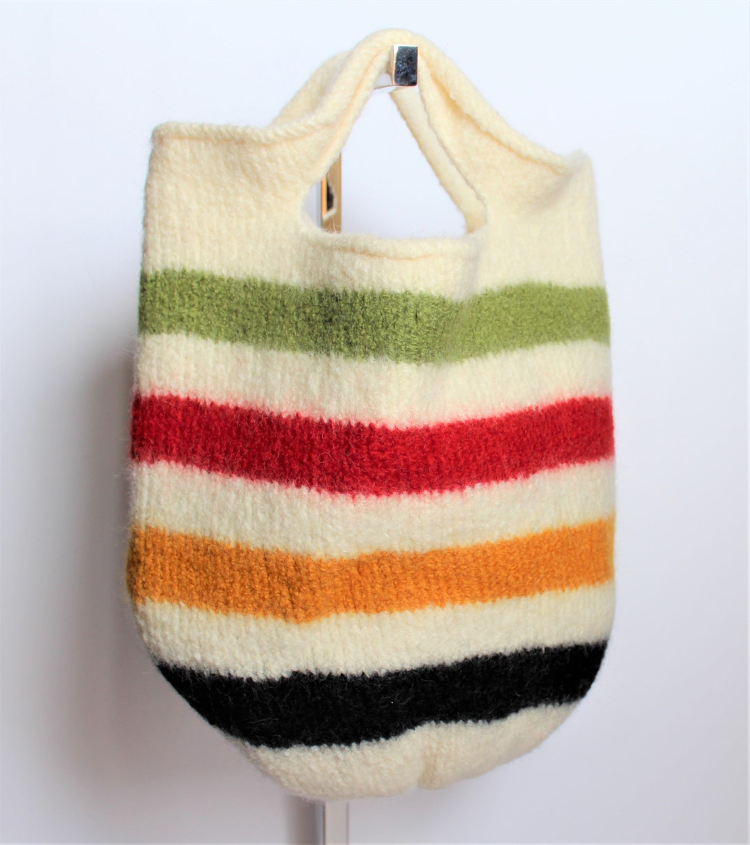 Felted Wool Hand Knitted Purse, Shopping Bag, Farmers Market Tote, Red ...