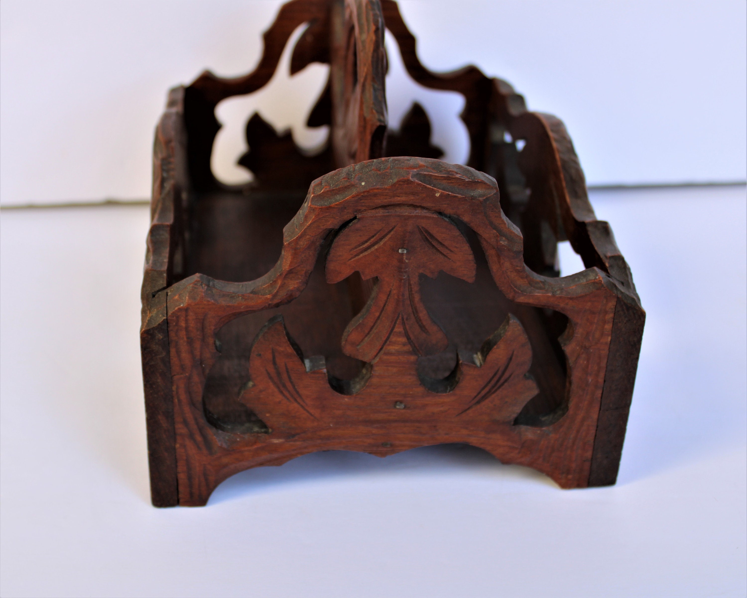 Mid Century Carved Wood Letter Holder, Wooden Desk Organizer, Office ...