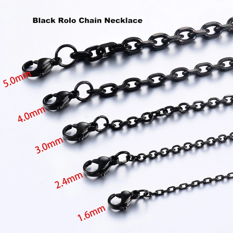 Black Stainless Steel Chain Necklace for Men & Women, Rolo Black Steel ...