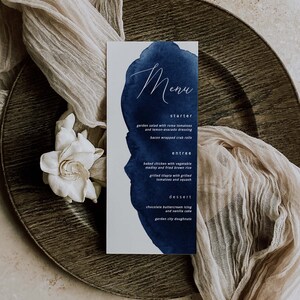 PRINTED Wedding Menus, Navy Blue Watercolor Wedding Menu, Menu Printing ...