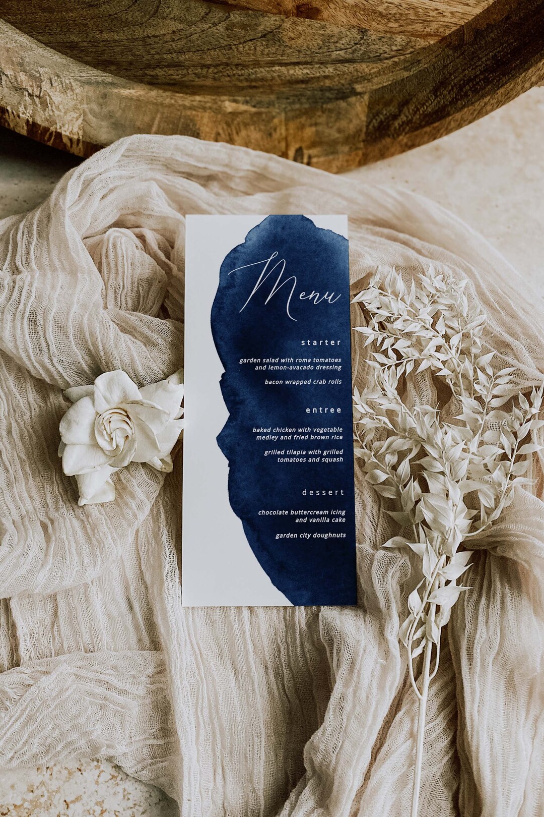 PRINTED Wedding Menus, Navy Blue Watercolor Wedding Menu, Menu Printing ...