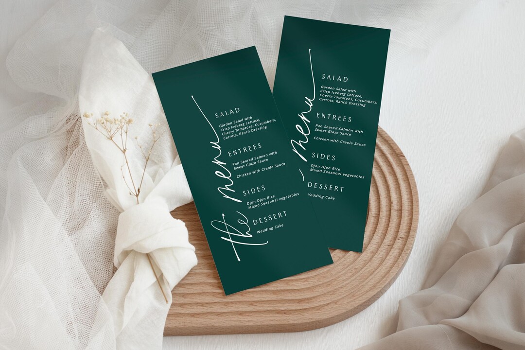 Printed Emerald Green Wedding Menus: Personalized Reception Cards - Etsy