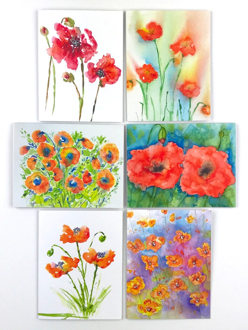 Orange Poppies Note Cards Flower Notecards 6 Poppy Flower - Etsy