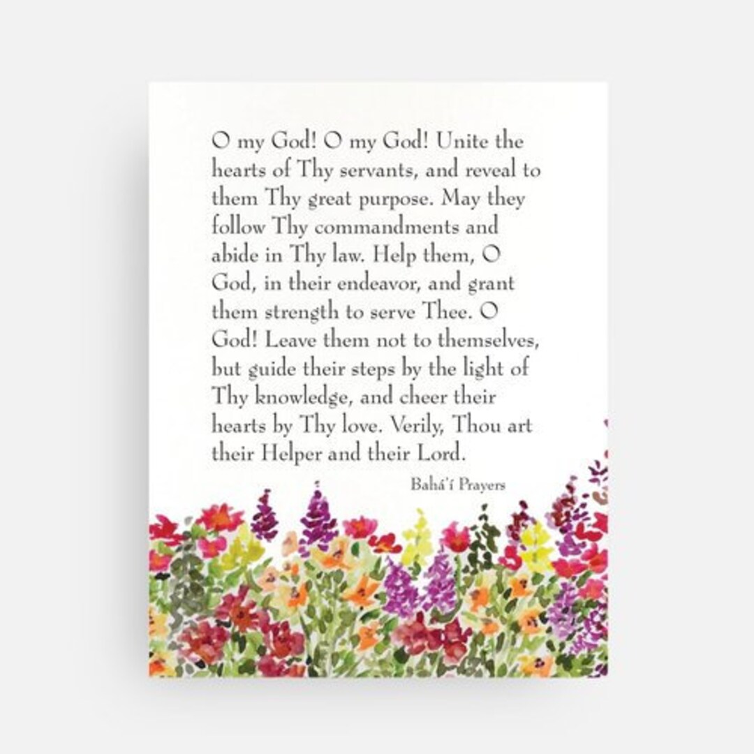 Baha'i Unity Prayer Cards: Watercolor Floral Design, Set of 5 - Etsy
