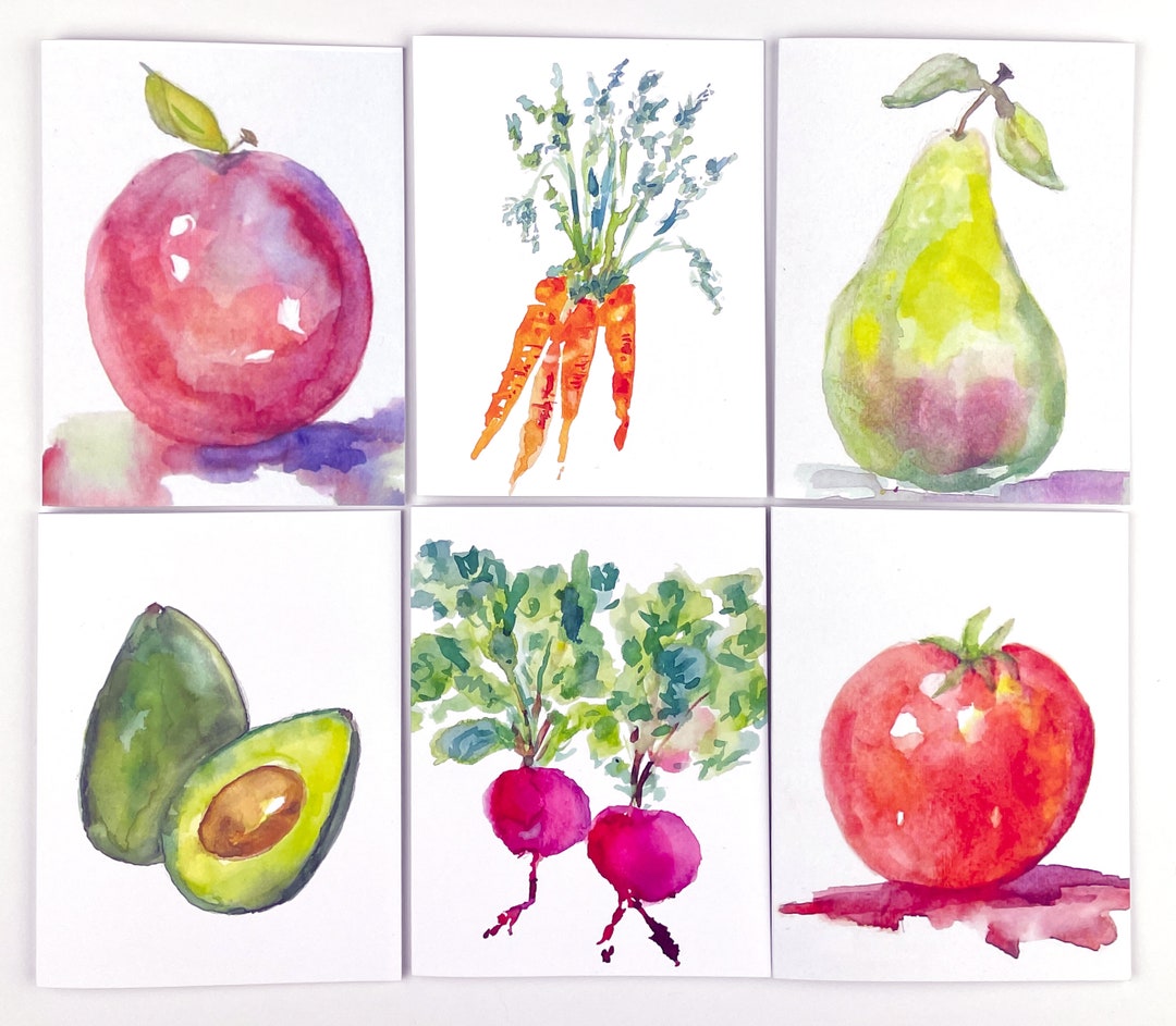 Colorful Fruit and Vegetable Greeting Cards, Carrots, Beets, Tomato ...