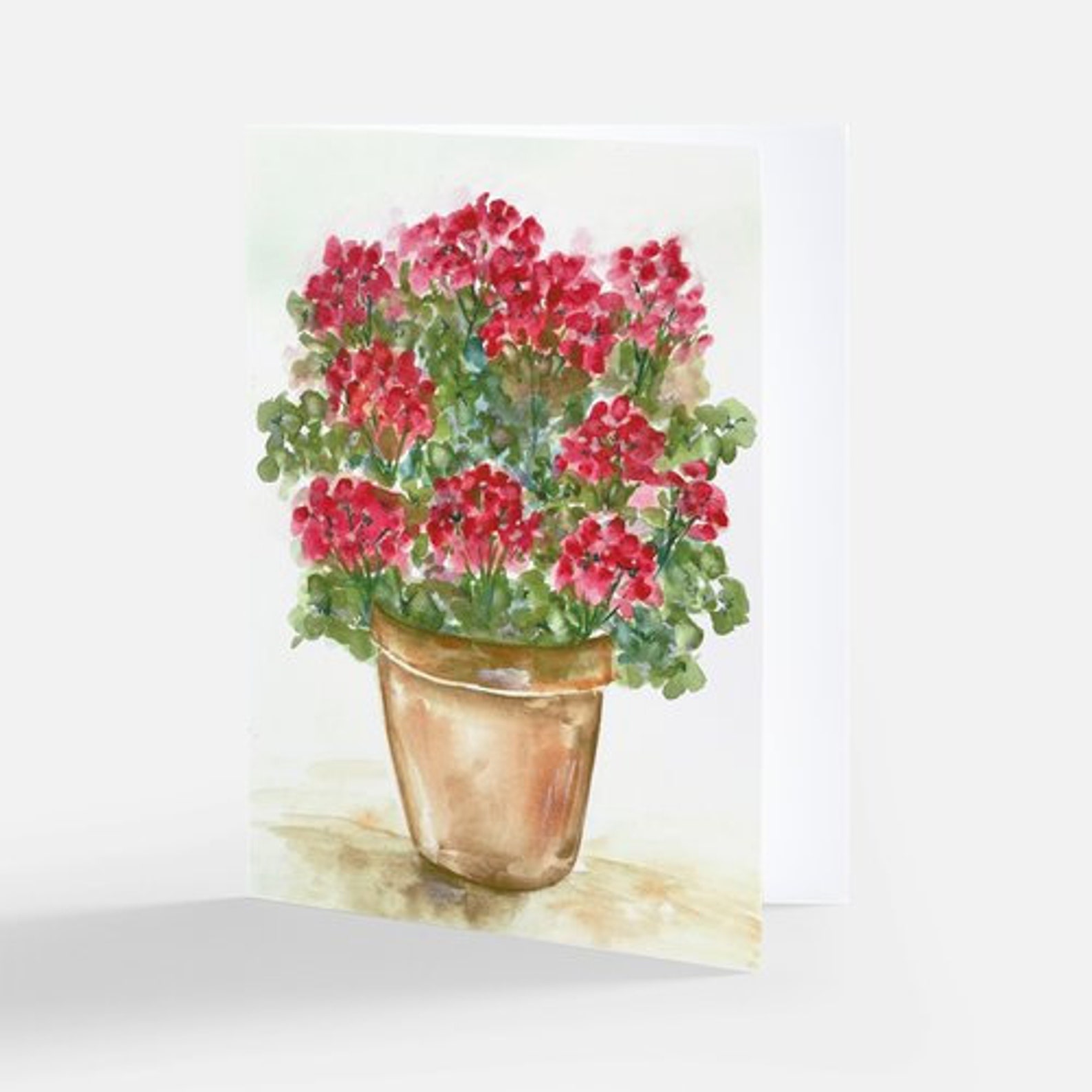 5 Red Geranium in a Pot, 5 Flower Greeting Cards, Blank Inside, Floral ...