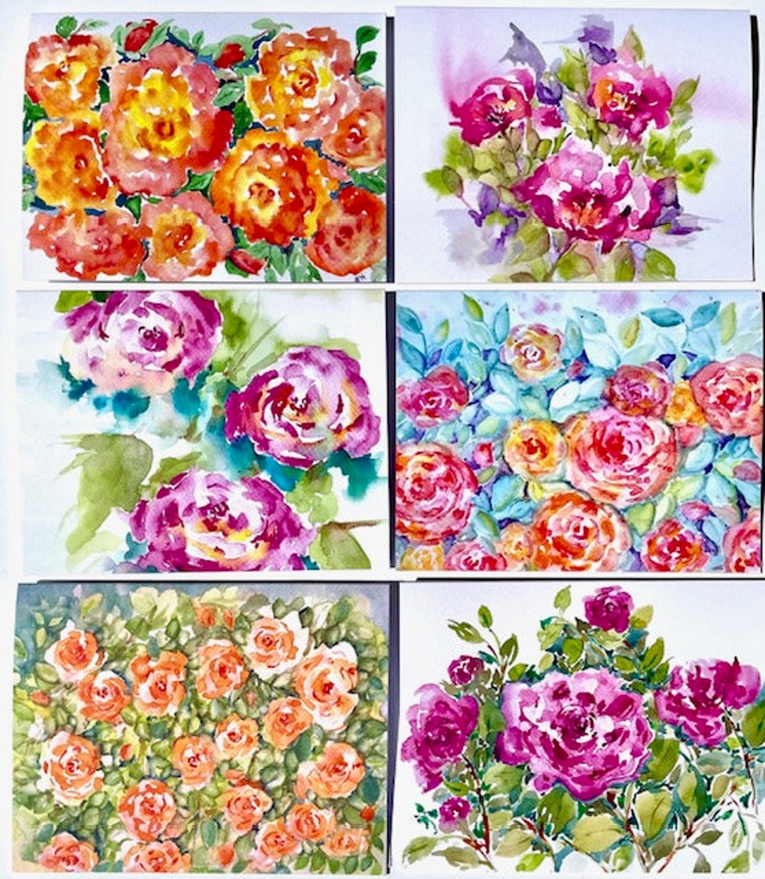 Joyful Rose Greeting Cards, Flower Notecards, 6 Rose Greeting Cards ...
