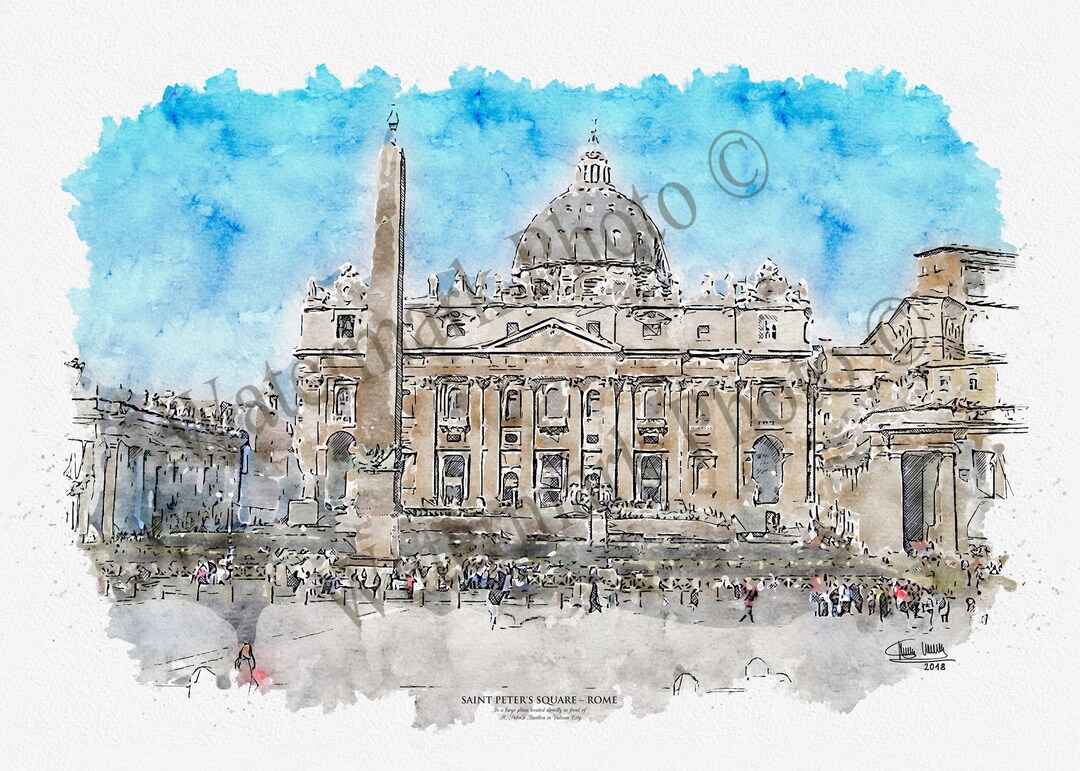 St. Peter's Square Watercolor, Size Watercolor 19,68” X 27,55” (50 Cm X ...
