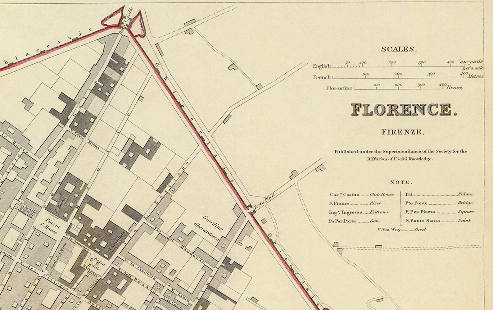 Florence Ancient Map – Tuscany, Italy. Dimensions 32” X 23” (81 Cm X 60 ...