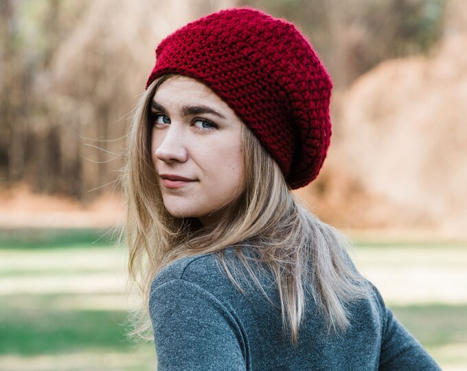 Crochet Women's Chunky Slouchy Beret - Crochet Beret - Boho Slouchy Hat ...