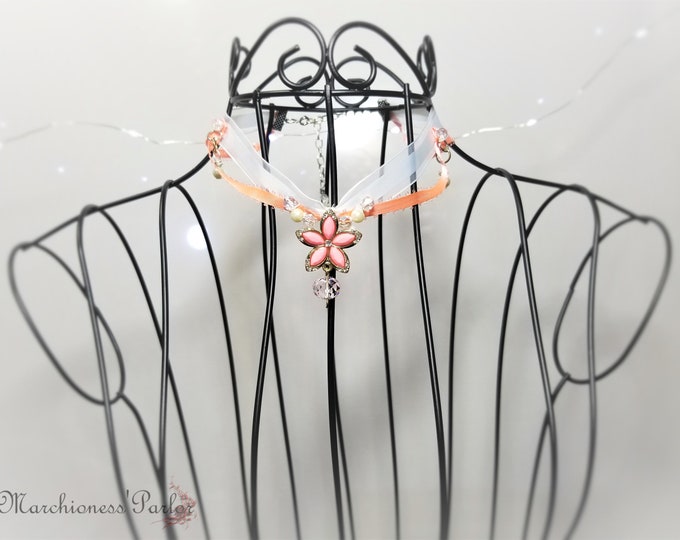 Ethereal Ribbon Choker With Delicate Flower Pendant and Jewels Fit for ...