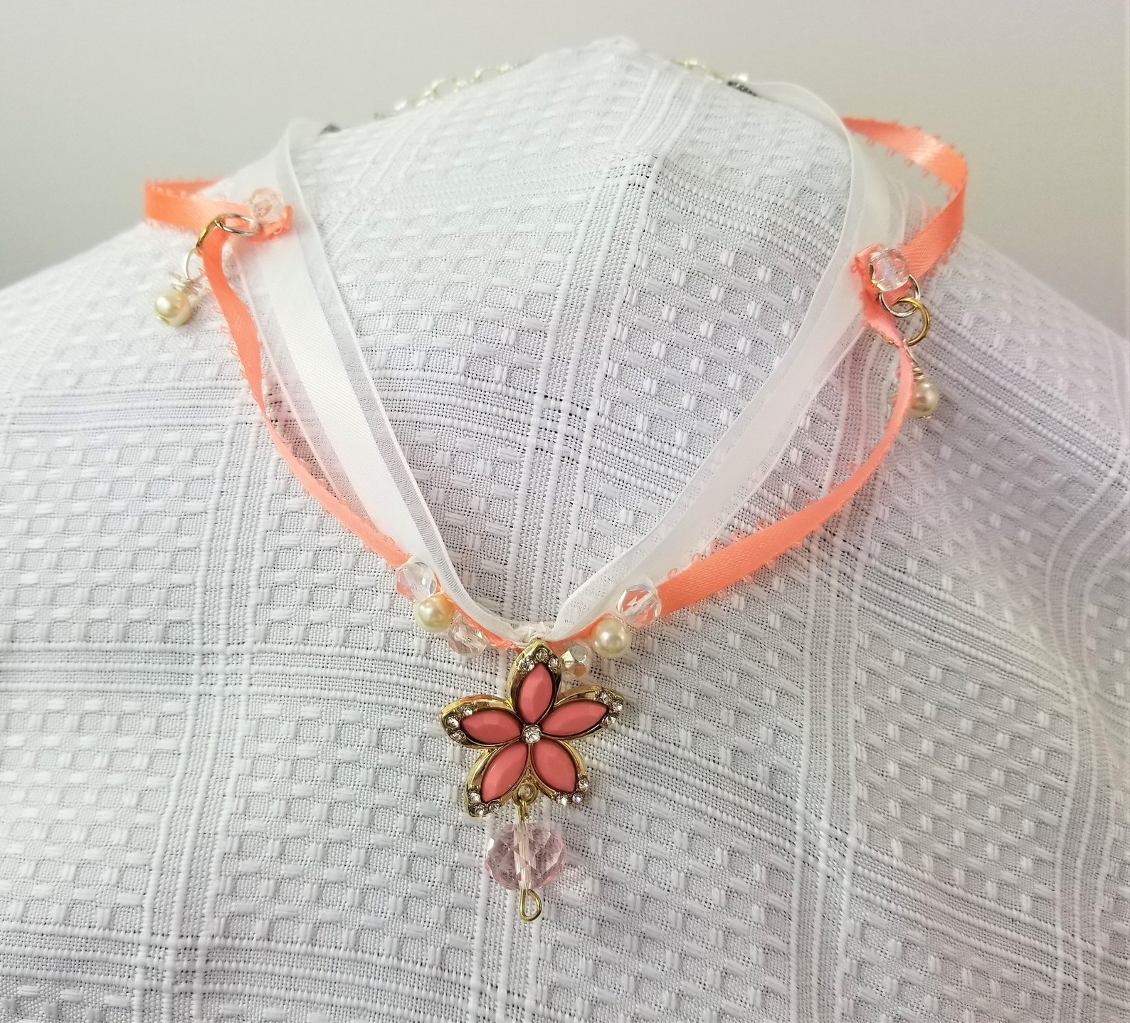 Ethereal Ribbon Choker With Delicate Flower Pendant and Jewels Fit for ...