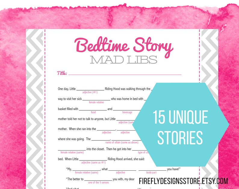 Baby Shower Mad Libs - Bed Time Story Mad Libs - Unique Baby Shower ...