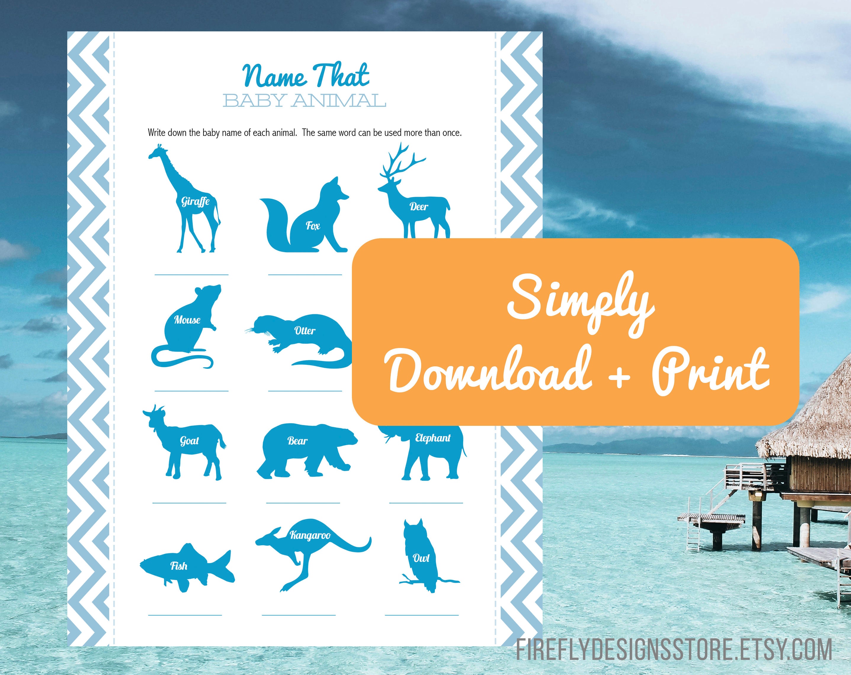 Name That Baby Animal - Baby Shower Game - Blue Baby Shower - Printable ...