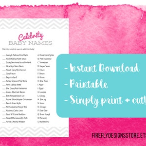 Celebrity Baby Names - Baby Shower Game Activity - Pink and Gray ...