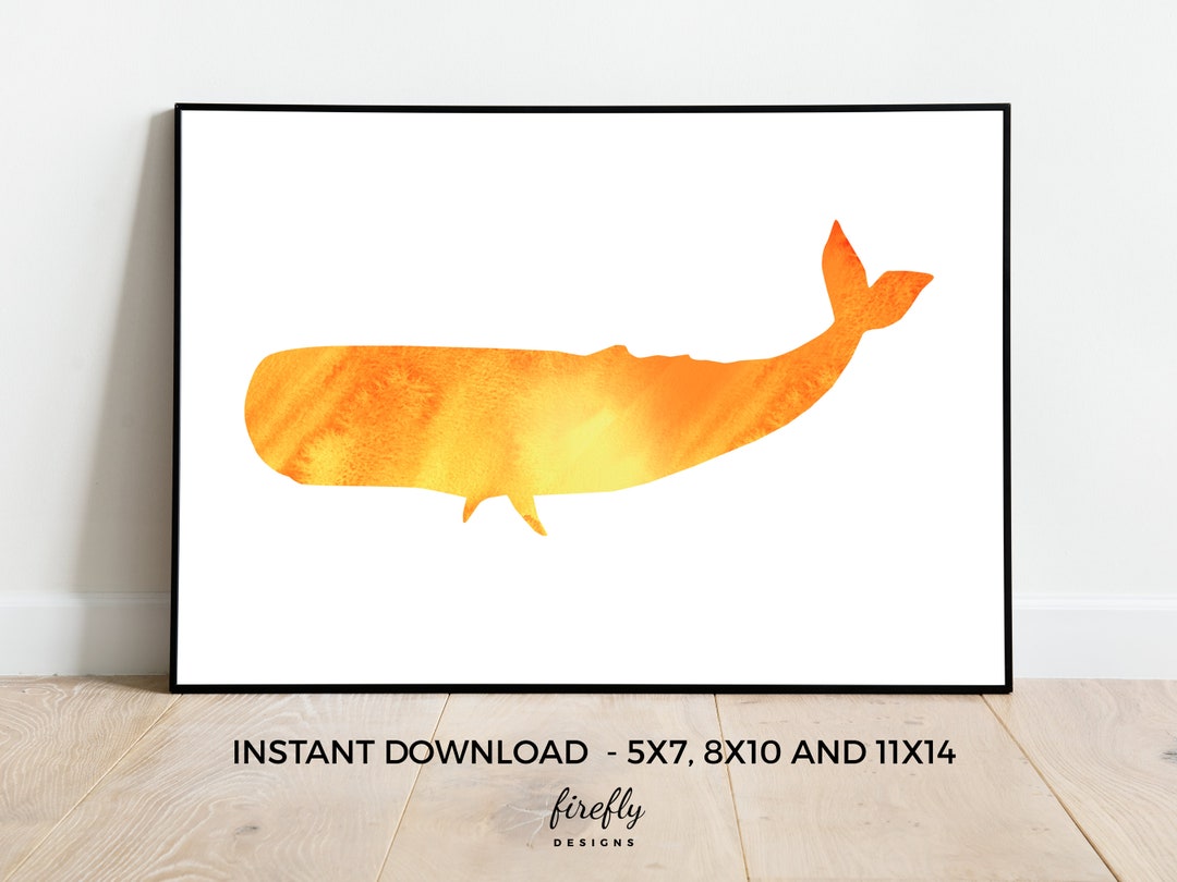 Orange Whale Watercolor Print - Ocean Printable - Instant Digital ...