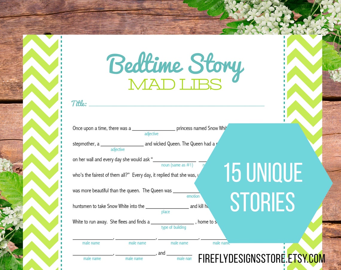 Baby Shower Mad Libs - Blue Green - Bed Time Story Madlibs - Unique ...